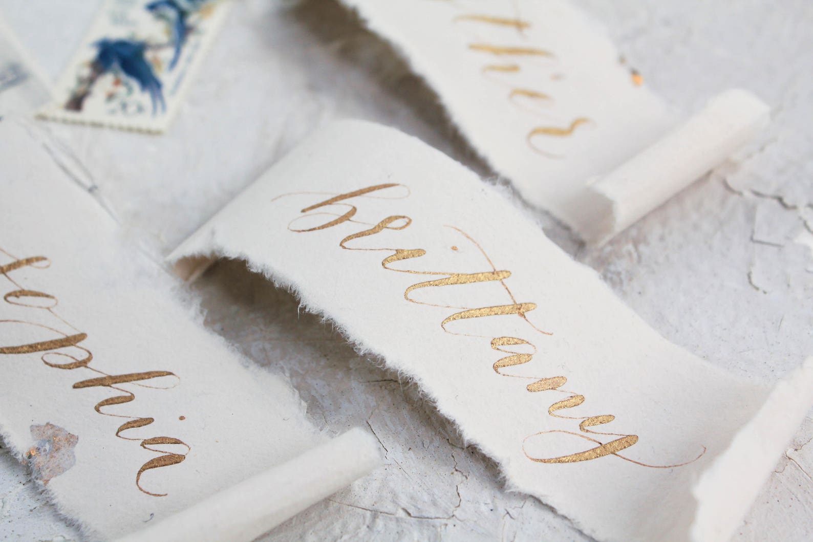 Blush and Gold Handmade Paper Scroll Place Cards With - Etsy