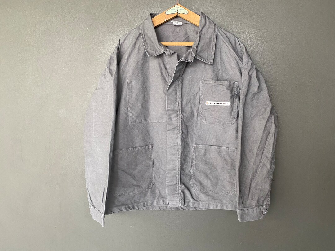 One-wash French Grey Work Jacket Hidden Button Placket Workwear Le ...