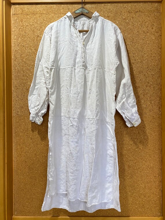 Patched Darned Antique French Linen Smock Vintage - Gem