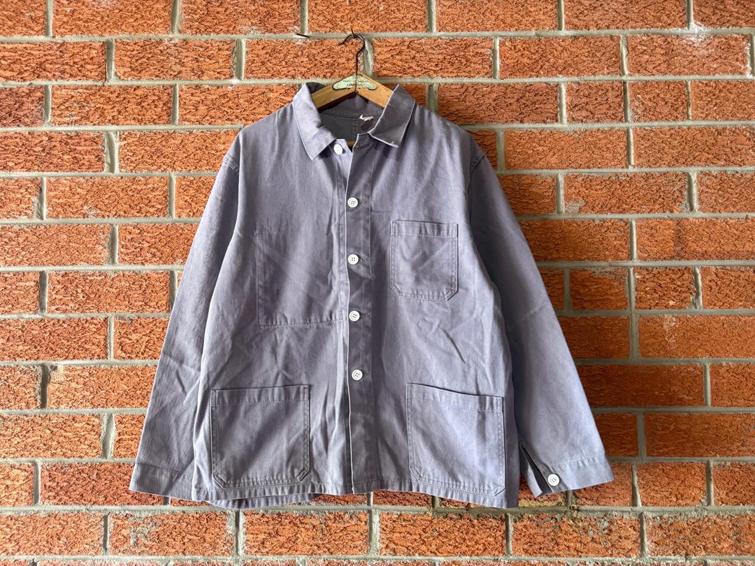 Pit22.5" FRENCH Grey Work Jacket White Button Cotton - Etsy
