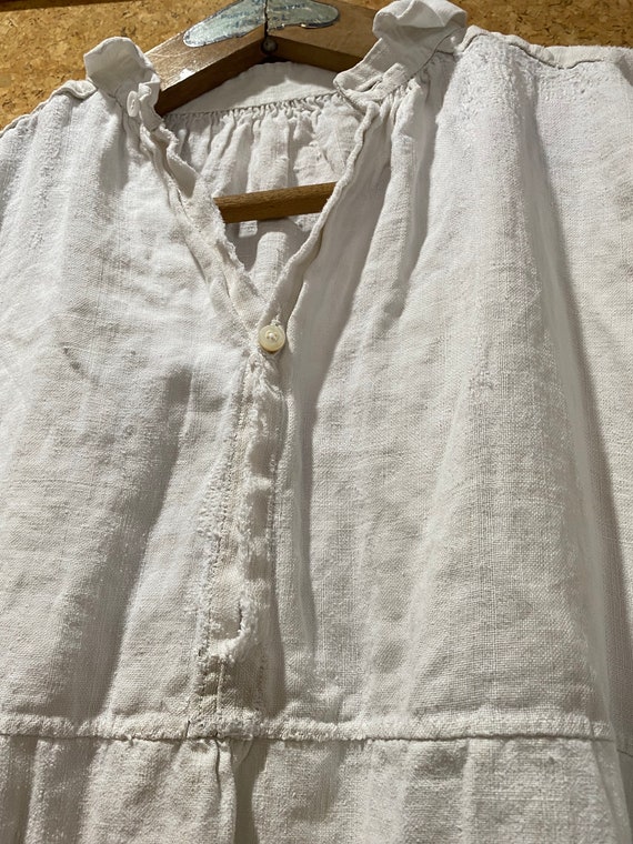 Patched Darned Antique French Linen Smock Vintage - Gem