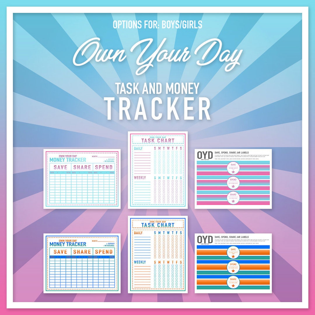Task and Money Tracker for Kids girls Teaching Kids About Money 3 Pages ...