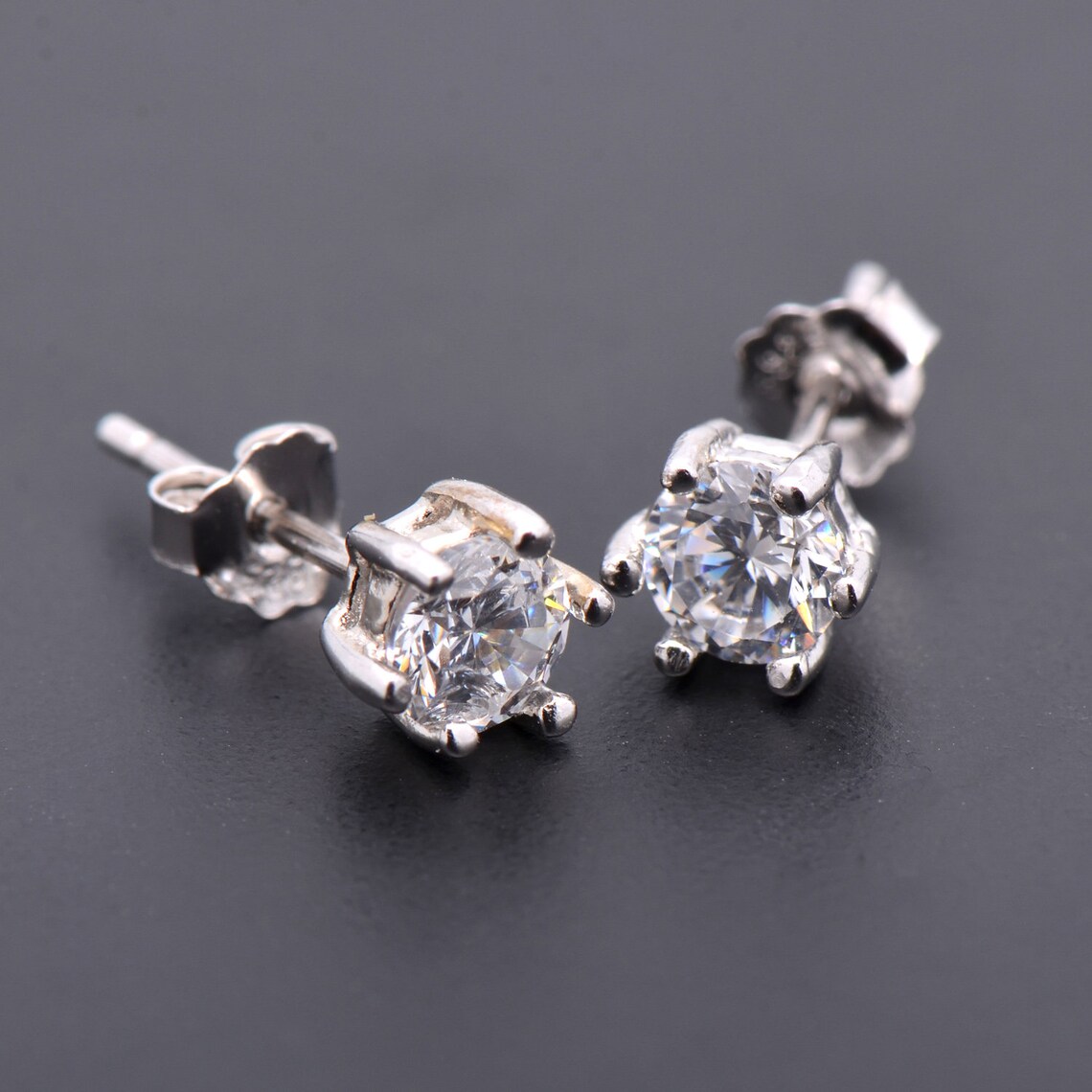 5mm Sterling Silver Earrings Studs Diamond Imitation 6 Prongs - Etsy