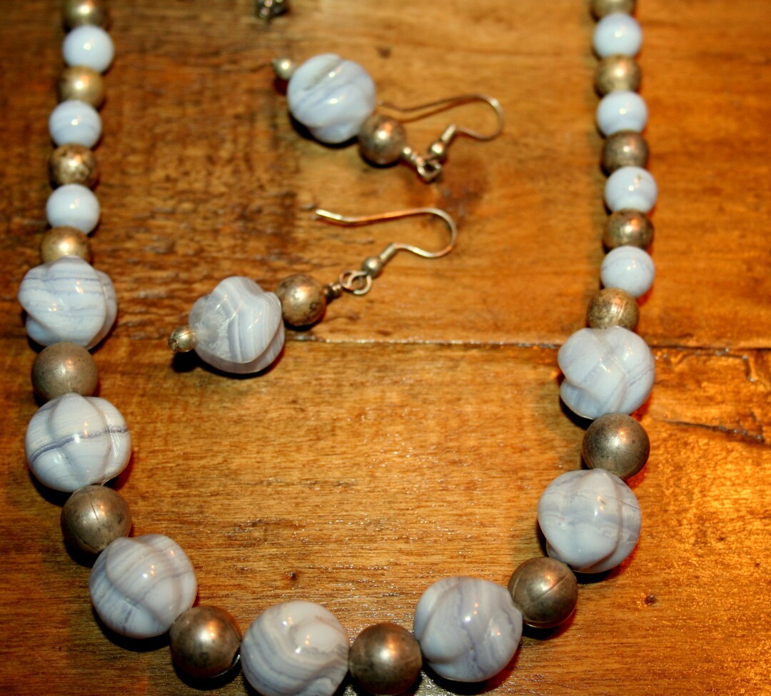 Southwest Blue Lace Agate 925 Sterling Silver Navajo Pearl Bench Bead ...