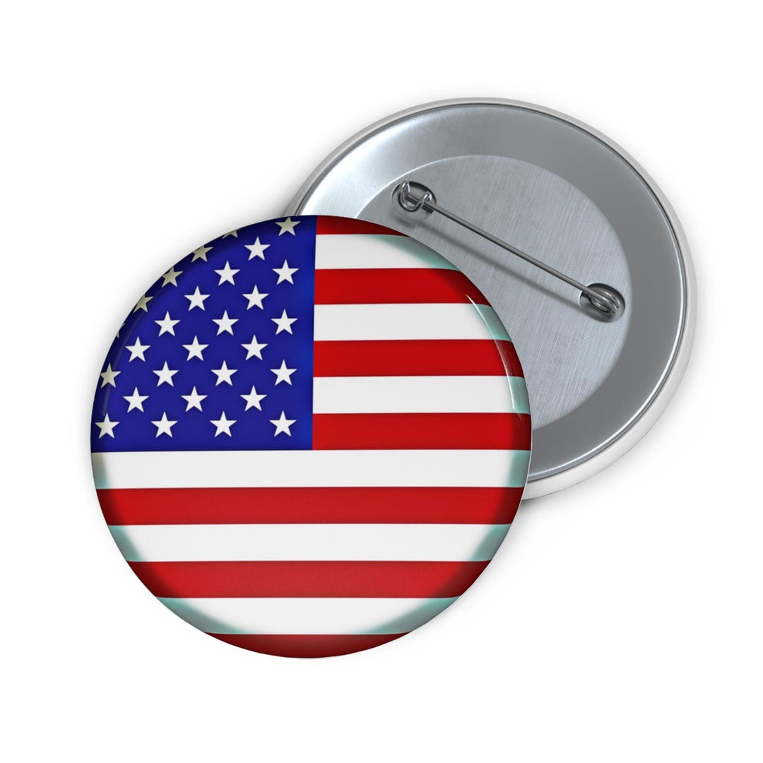 Patriotic American Flag Pin Button Glossy USA Accessory 2 Sizes Safety ...