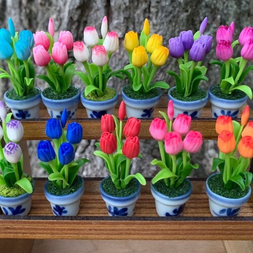 1 Set of Miniatures Clay Flowers Art Handmade Tiny Tulips Cute - Etsy