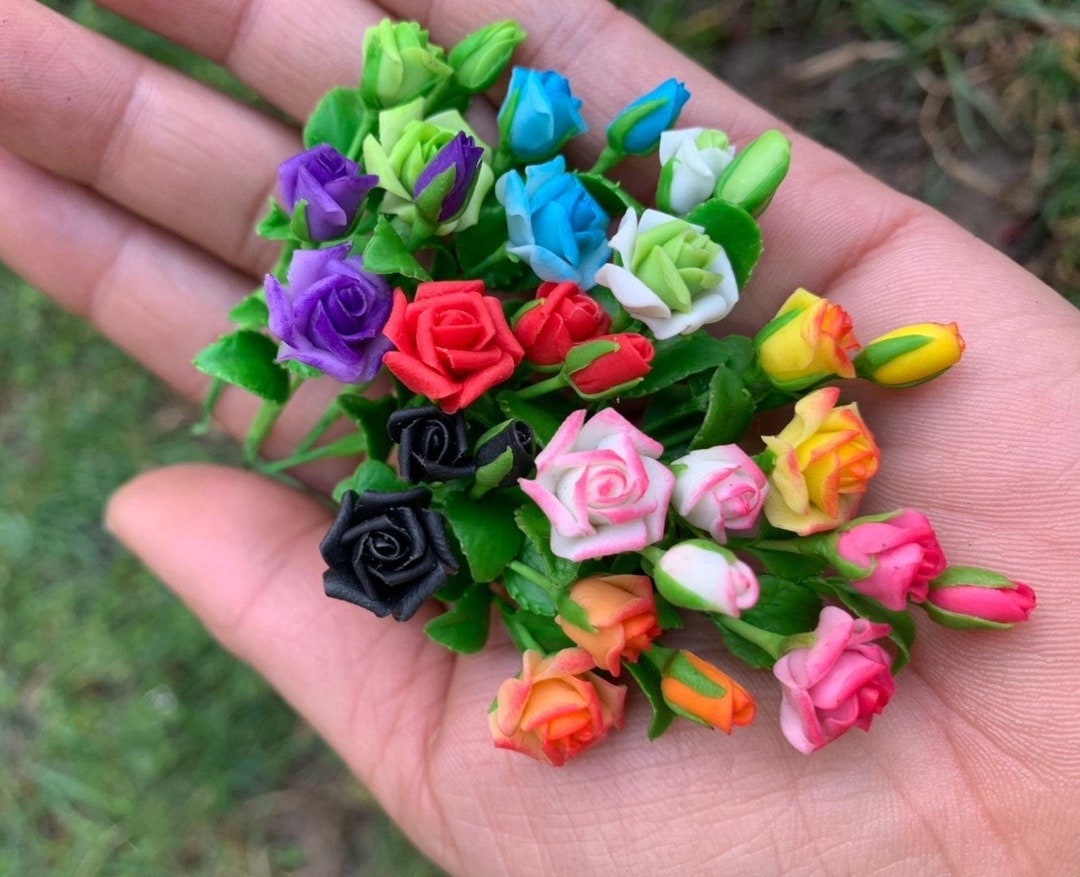 1 Set of Miniatures Clay Flowers Art Handmade Tiny Roses Cute - Etsy