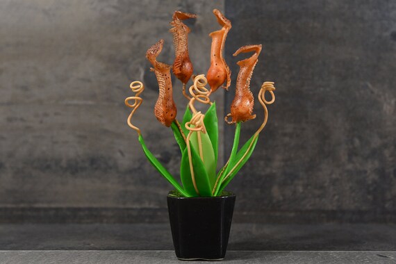 Art Objects Handmade Clay Flowers Mini Pitcher Plant Green Cute ...