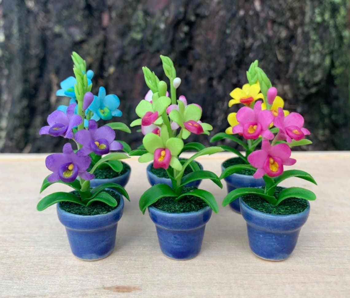 Clay Orchid Miniatures Clay Flowers Art Handmade Tiny - Etsy