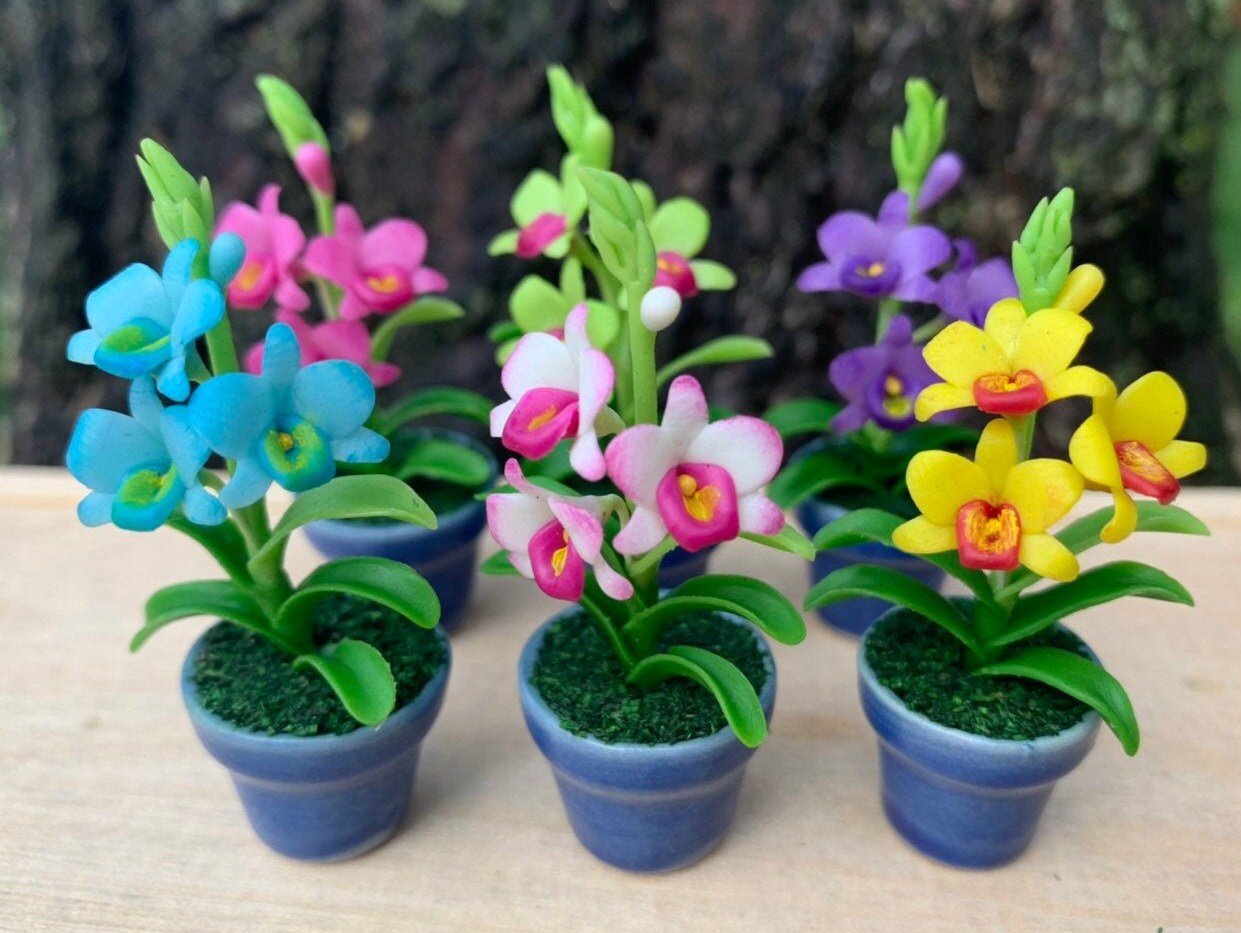 Clay Orchid Miniatures Clay Flowers Art Handmade Tiny | Etsy