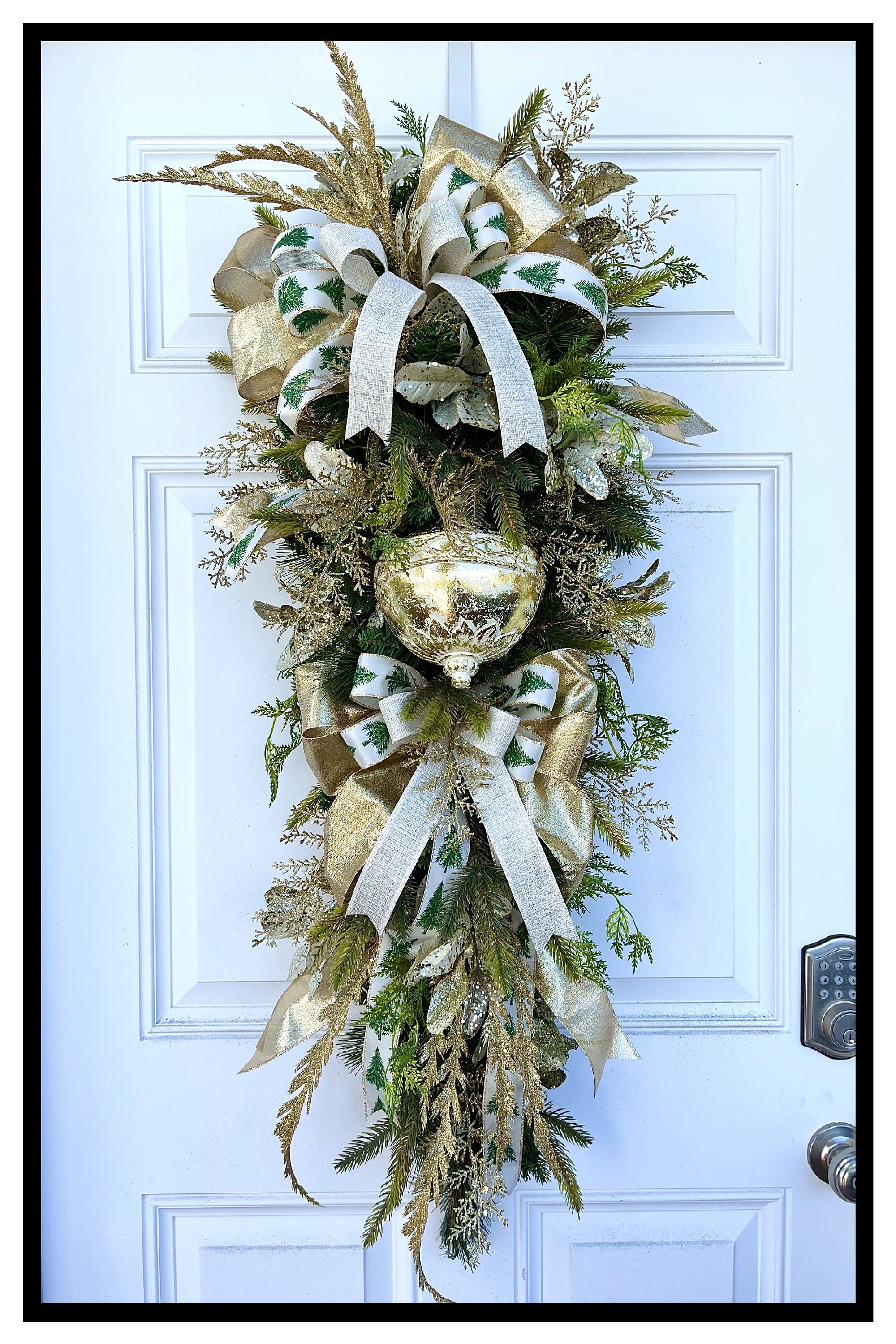 Christmas Door Swag Festive Swag Gold and Champagne Front - Etsy