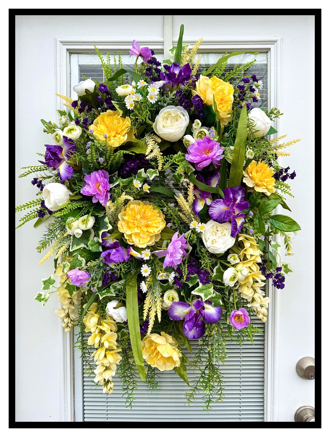 Wispy Colorful Wreath for Front Door Wreath, Purple Wreath Iris, Easter ...