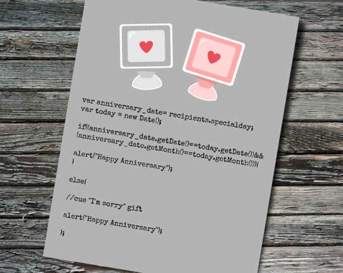 Javascript Nerdy Anniversary Card Programmer, Web Developer, Professor, Teacher, Student - Etsy