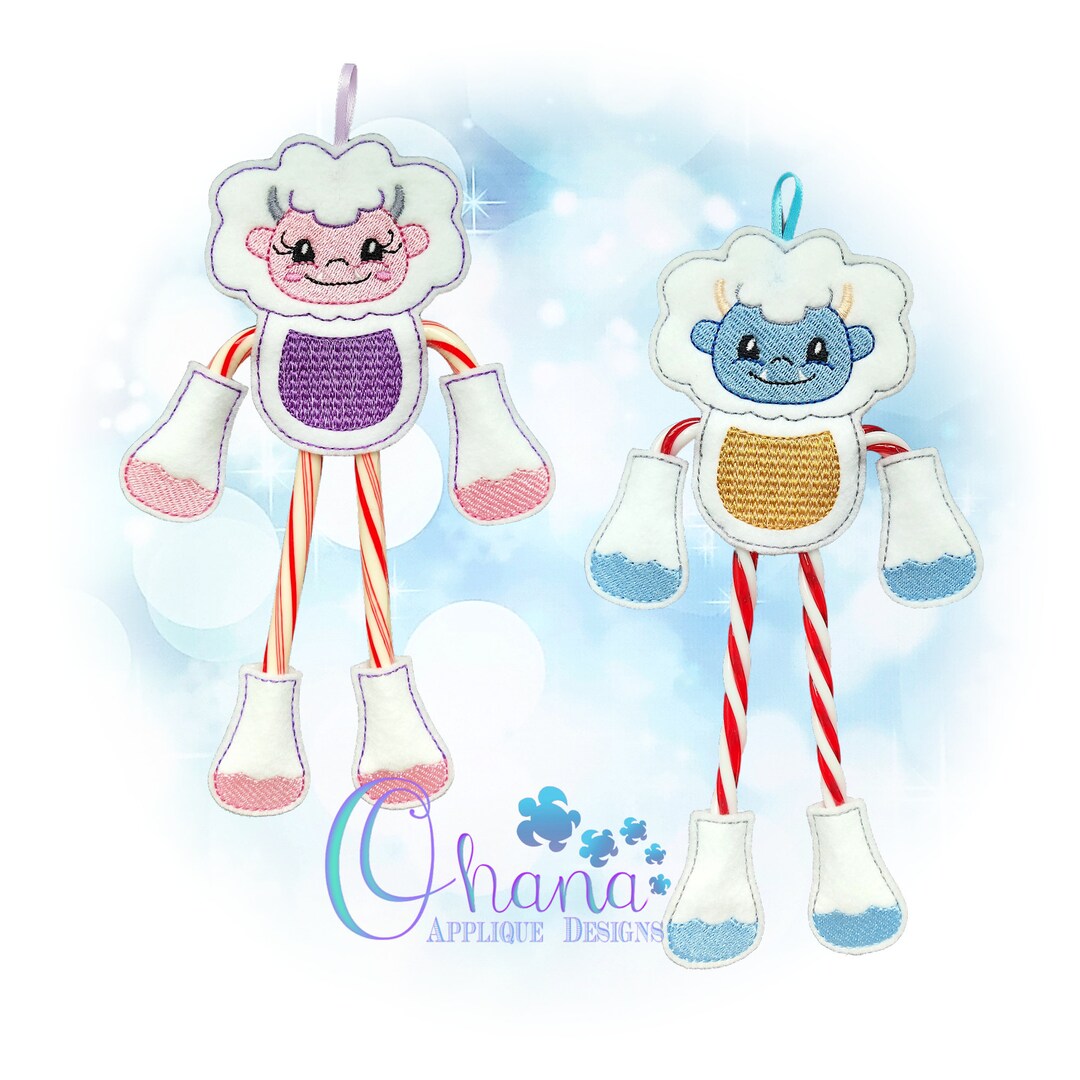 Yeti Candy Cane Holder Ornament in the Hoop Machine Embroidery Design ...