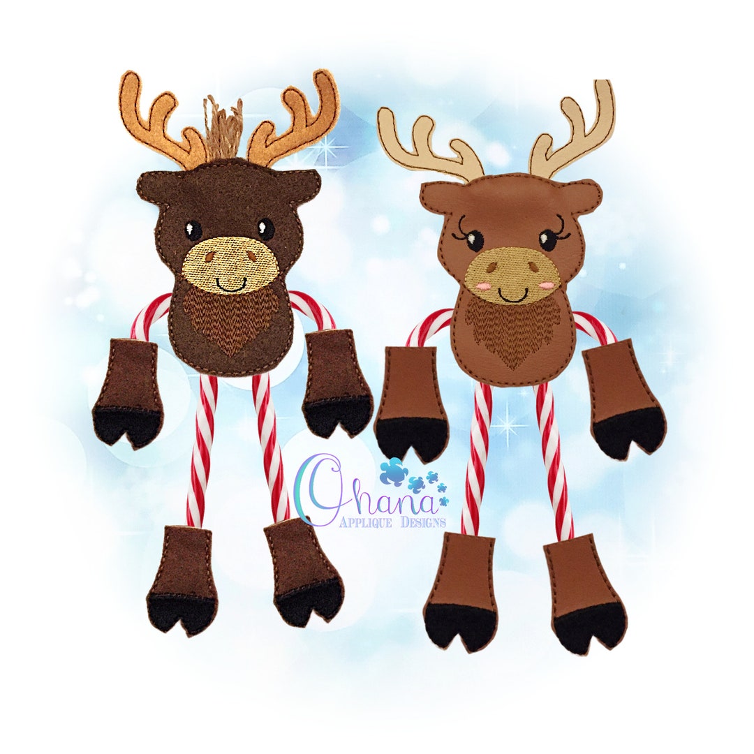 Moose Candy Cane Holder Ornament in the Hoop Machine Embroidery Design ...