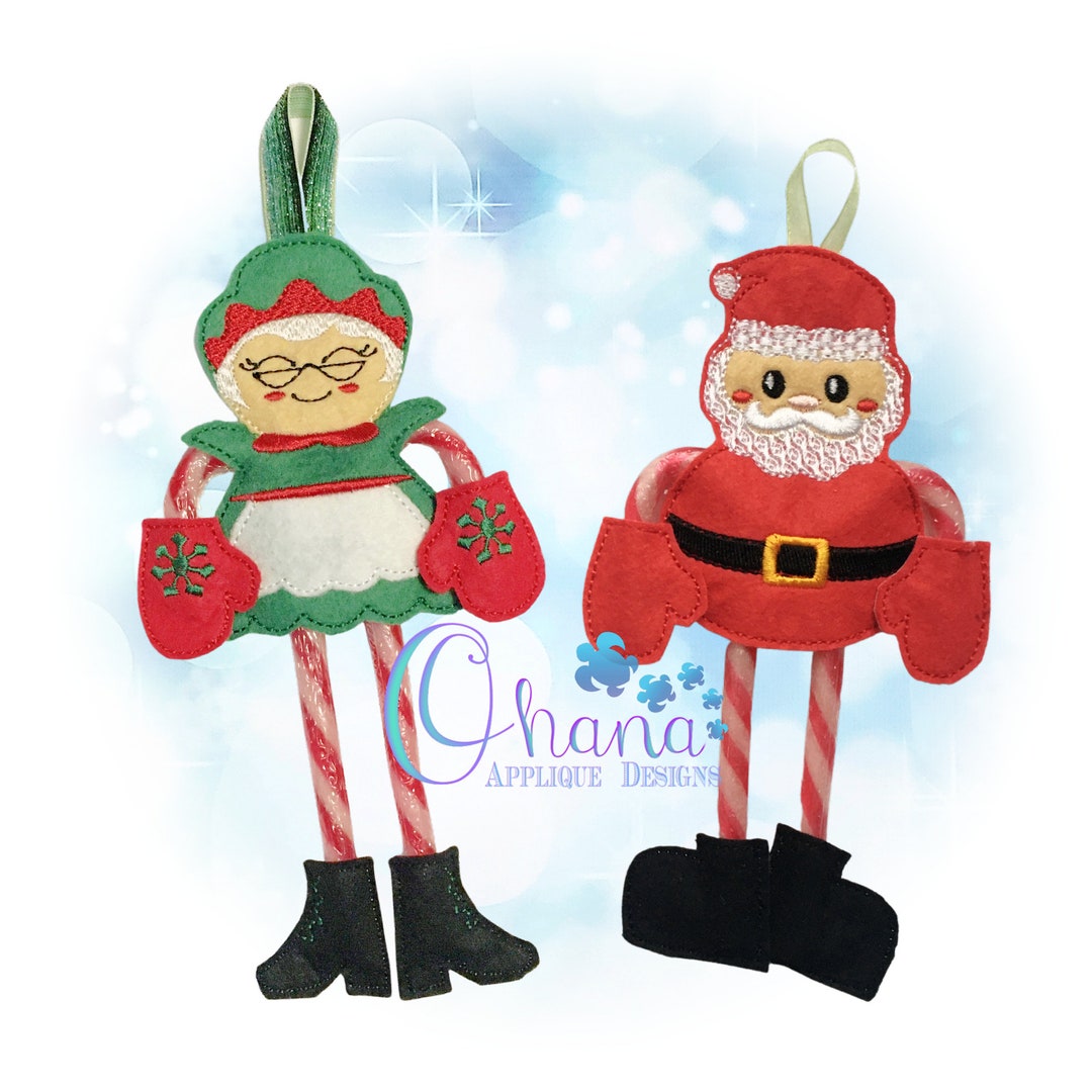 Santa and Mrs Claus Candy Cane Holder Ornament SET in the Hoop Machine ...