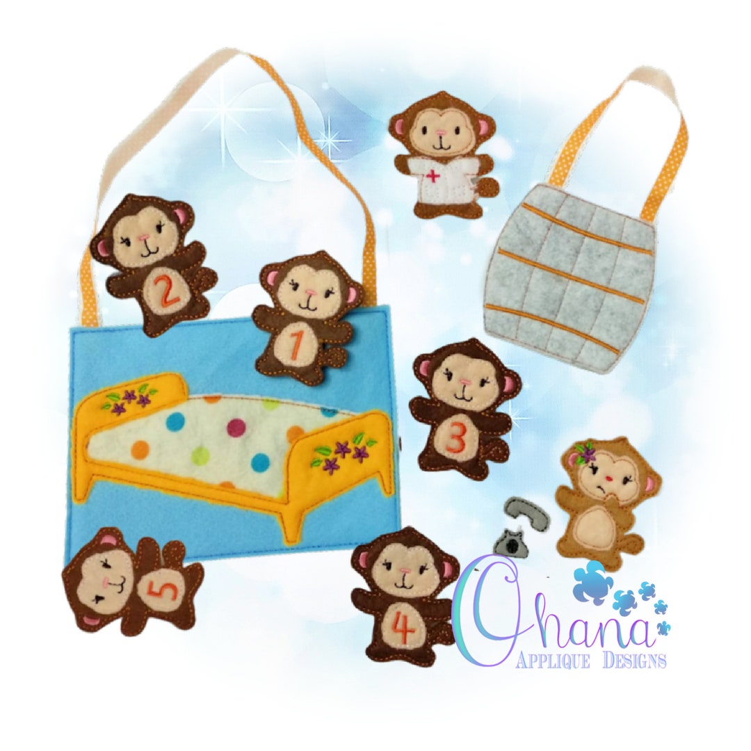 Five Little Monkeys Finger Puppet Set in the Hoop Machine Embroidery ...