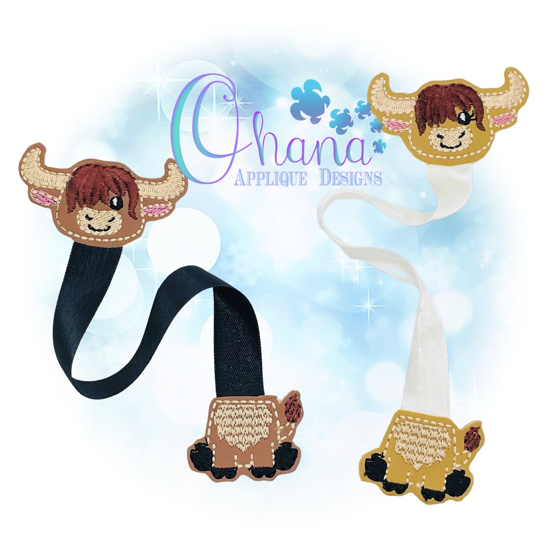 Highland Cow Ribbon Bookmark in the Hoop Machine Embroidery Design - Etsy