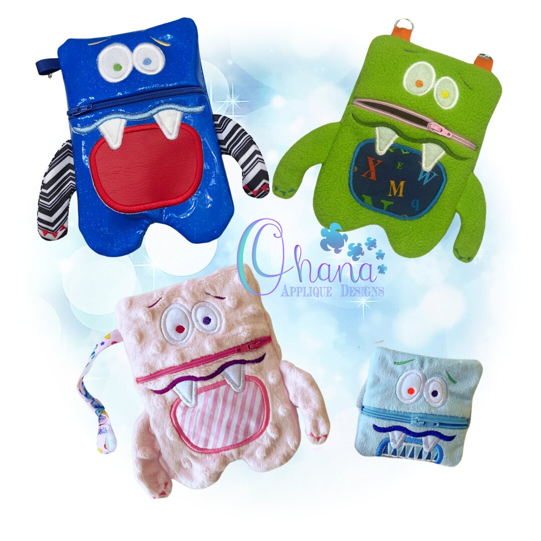 Monster Zipper Bag in the Hoop Machine Embroidery Design - Etsy