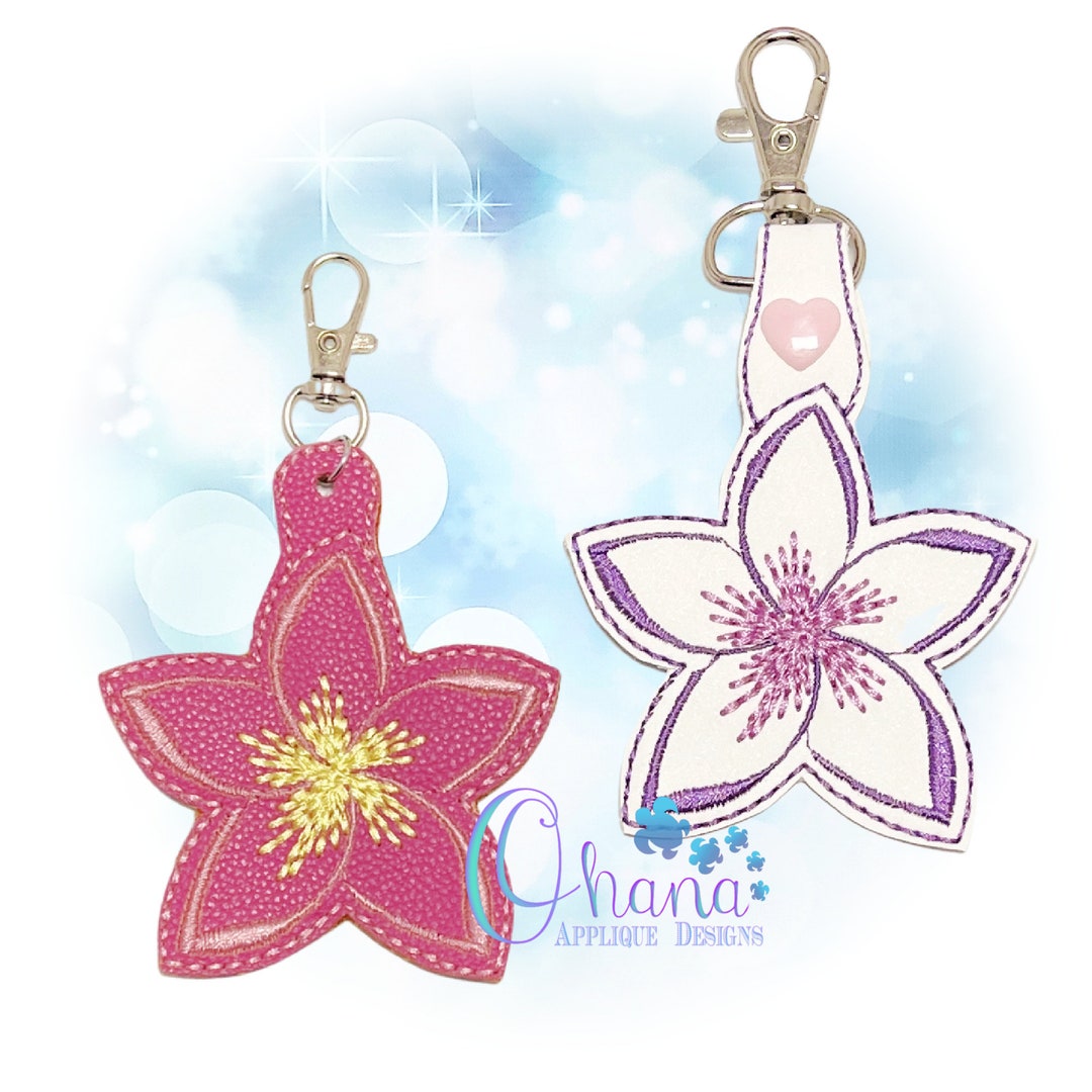 Plumeria Flower Key Chain: Snap Tab Embroidery Design (4x4, 5x7) - Etsy