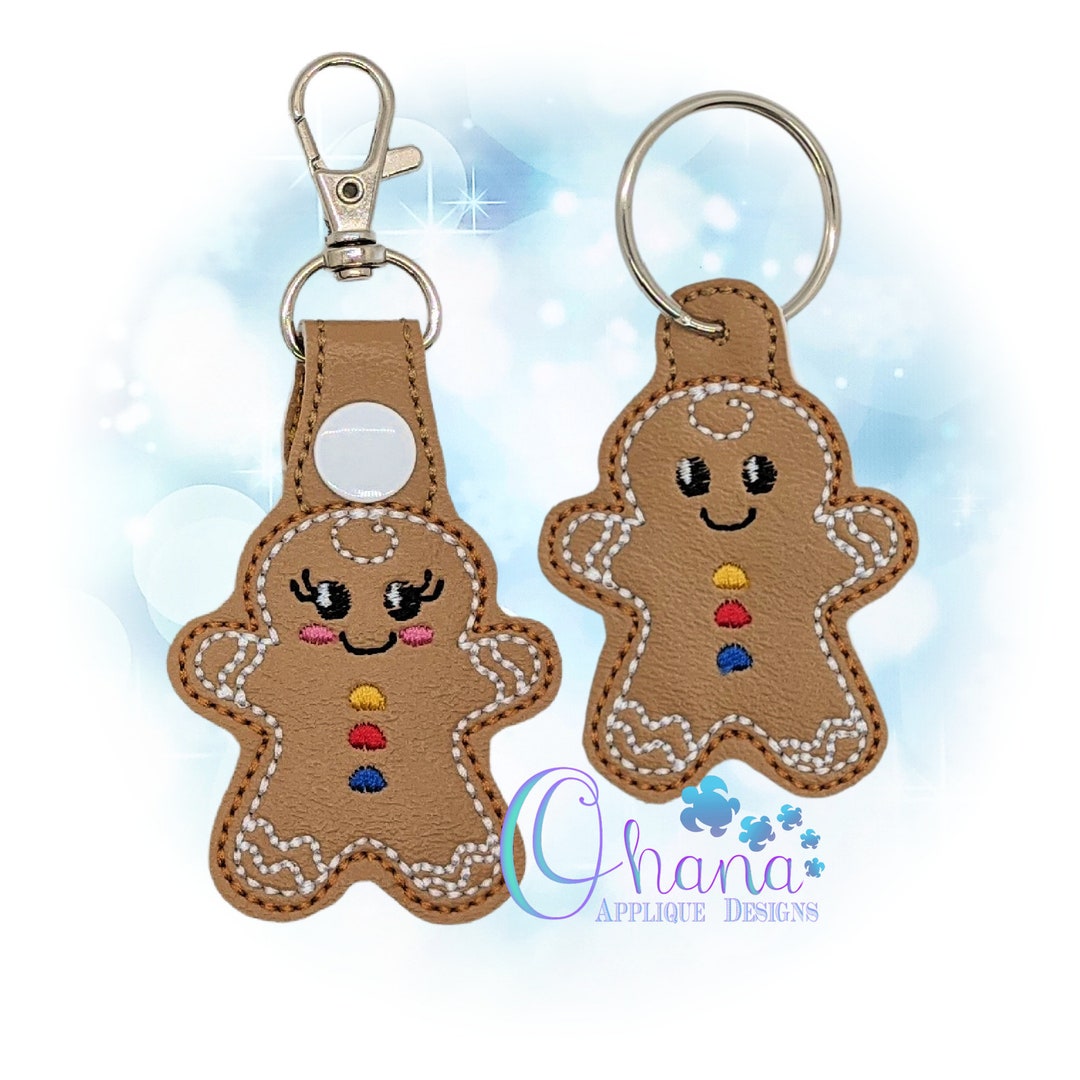 Gingerbread Key Chain, Key Fob, Snap Tab in the Hoop Machine Embroidery ...