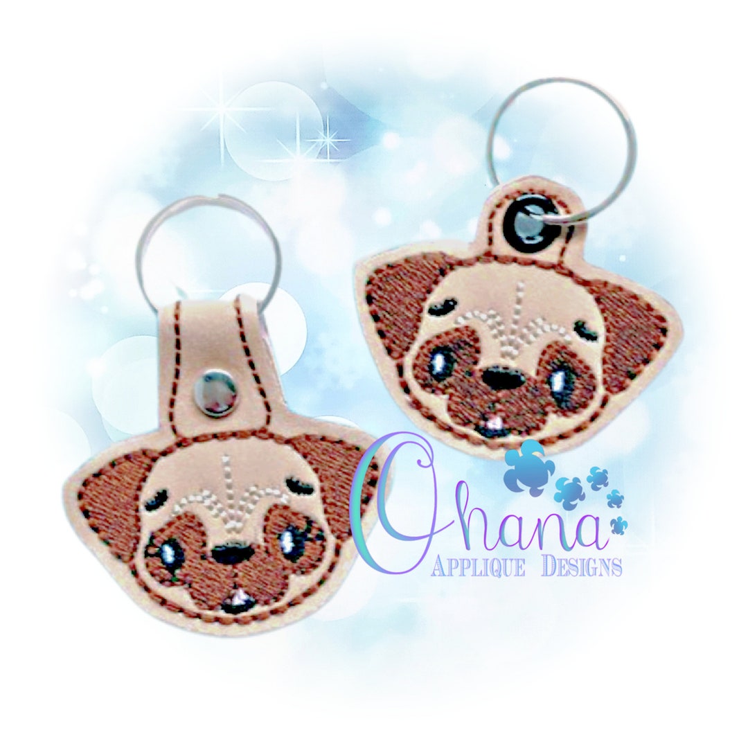 Pug Key Chain, Key Fob, Snap Tab the Hoop Designs Machine Embroidery ...