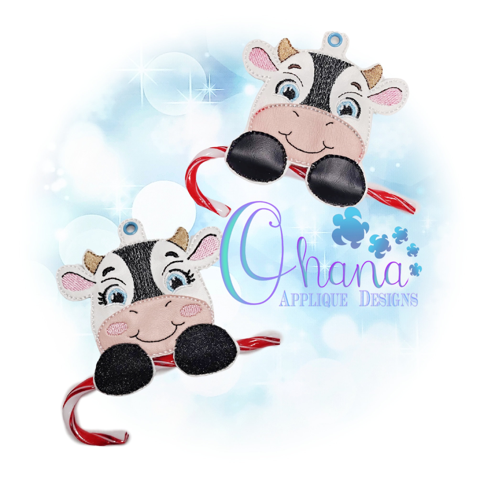Cow Single Candy Cane Holder Ornament in the Hoop Machine Embroidery ...