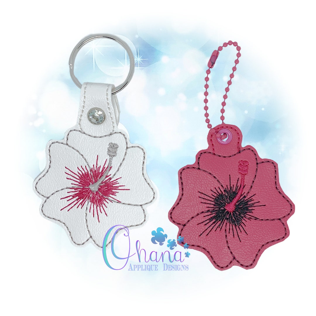 Hibiscus Flower Key Chain, Key Fob, Snap Tab in the Hoop Machine ...