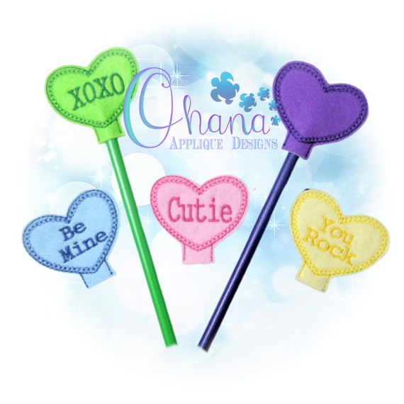 Heart Pencil Topper in the Hoop Machine Embroidery Design - Etsy