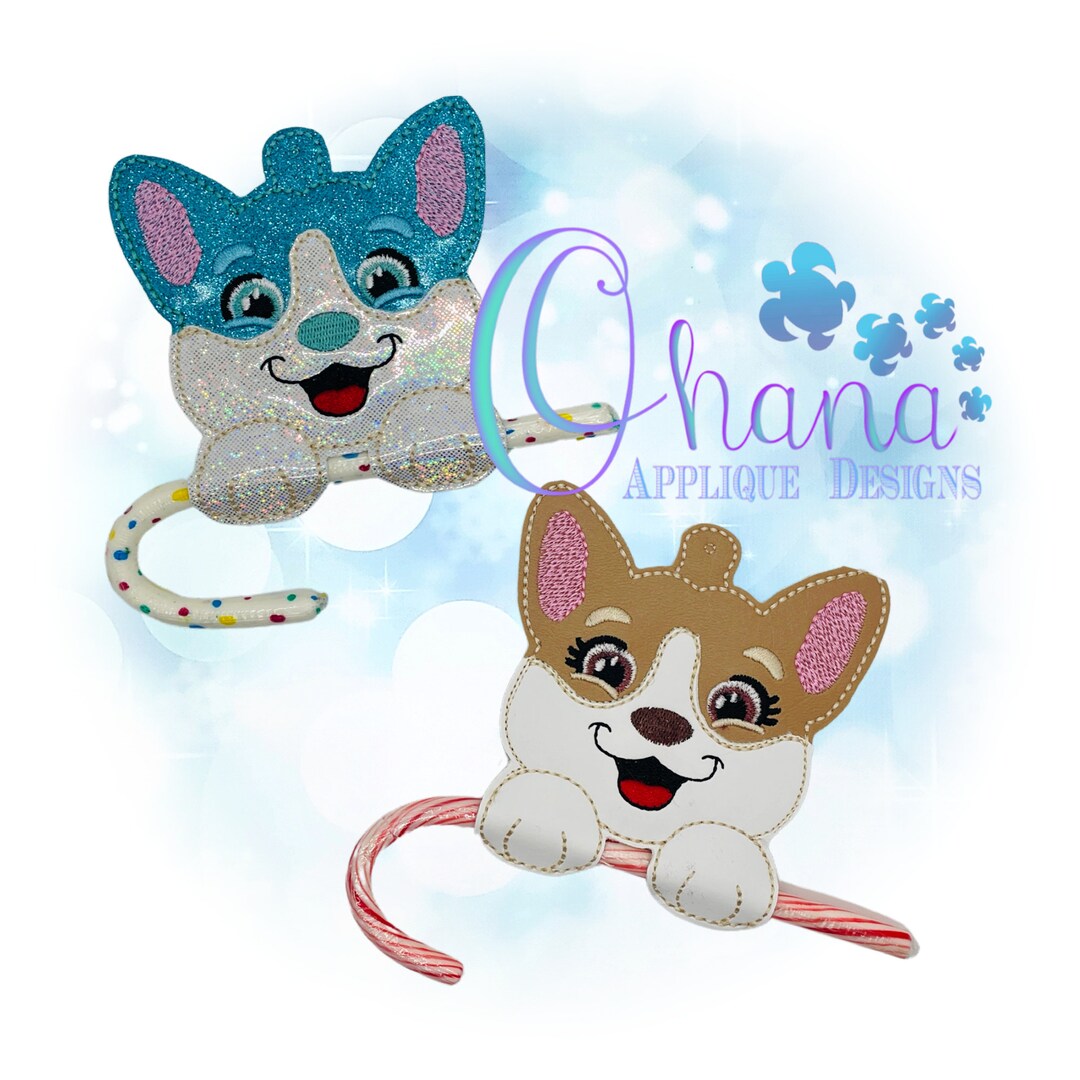 Corgi Single Candy Cane Holder Ornament in the Hoop Machine Embroidery ...