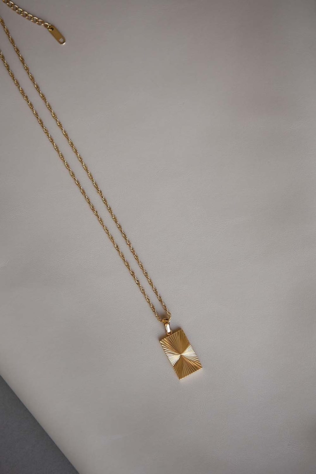 Gold Sunburst Signet Necklace, Rectangular Sunburst Necklace, Gold Sunburst Pendant, Rectangle ...