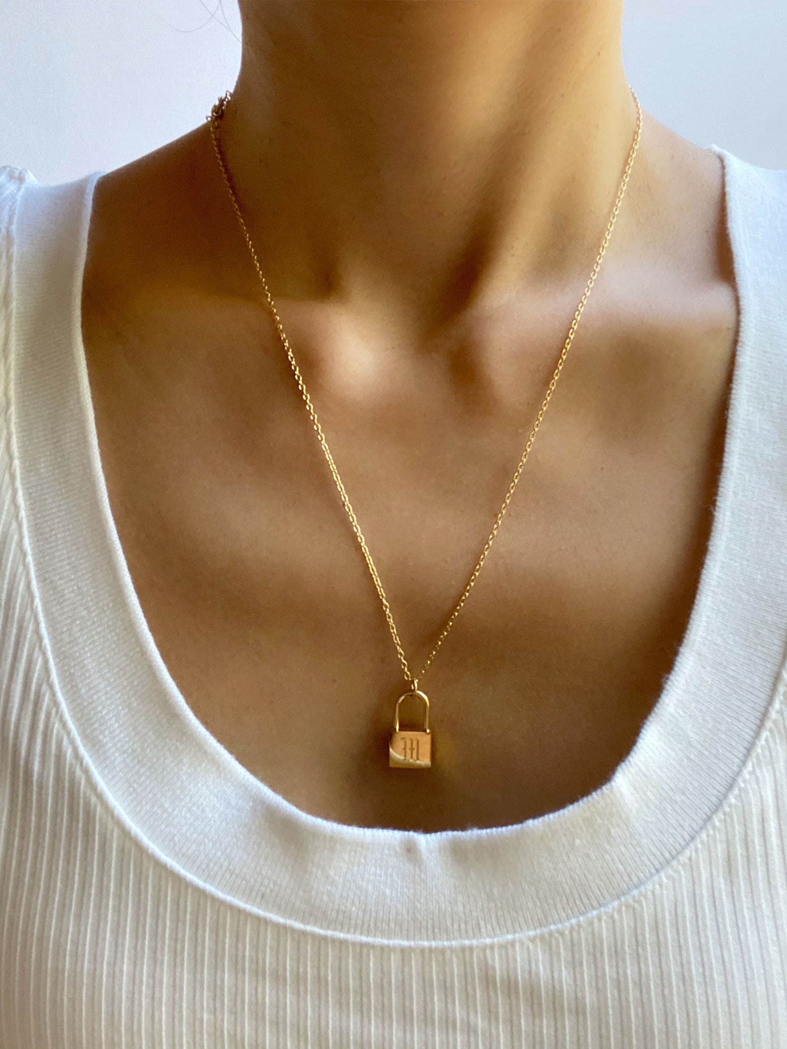 Gold Old English Initial Padlock Necklace, Gold Initial Padlock ...