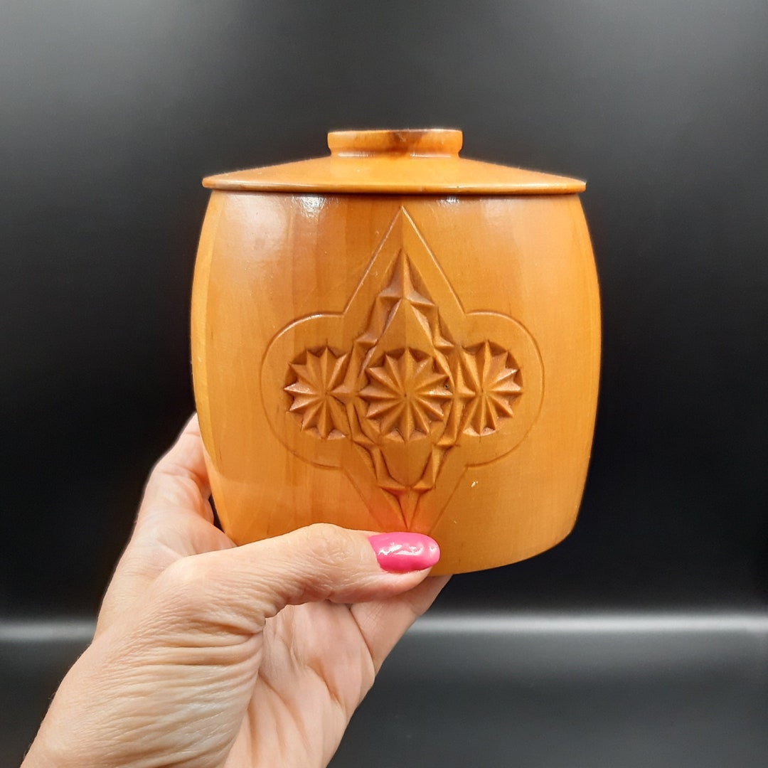 Hand Carved Wooden Salt Cellar: Lacquered Condiment Jar - Etsy