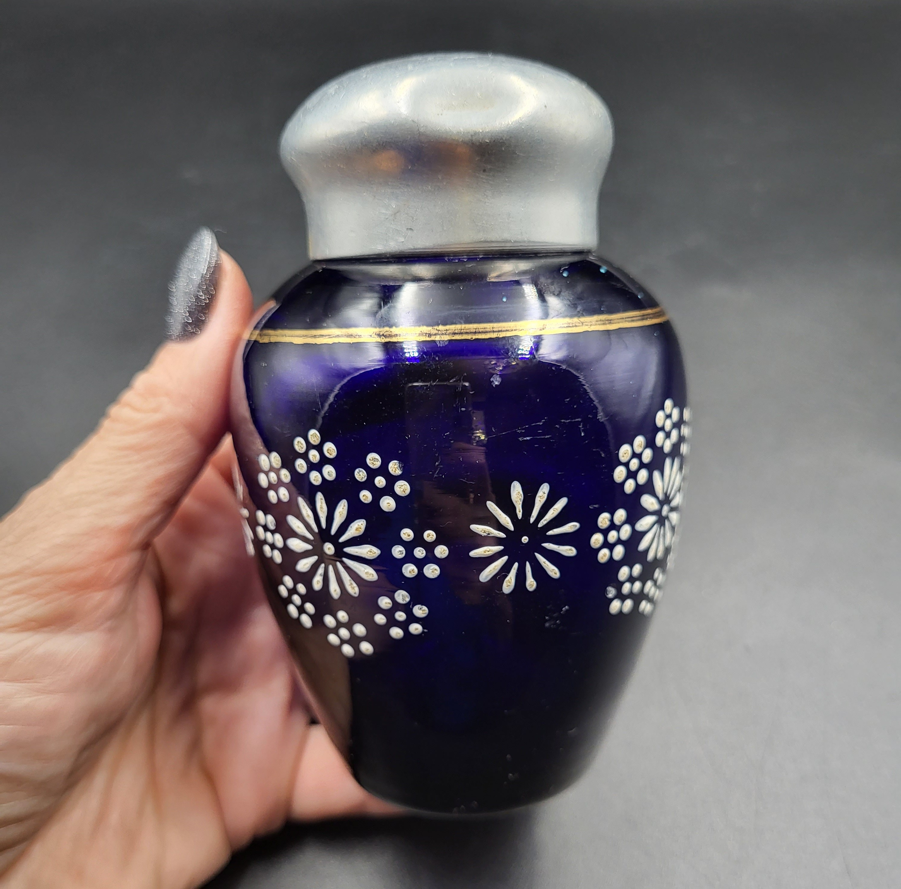 Vintage Tea Container. Cobalt Blue Glass Tea Jar With Two Lids. Lidded ...