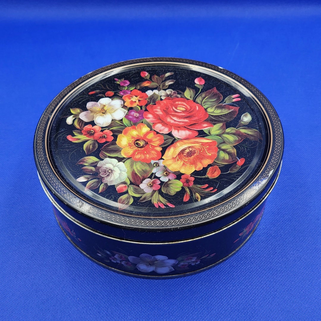 Beautiful Floral Tin Box. Vintage Tin Container. Retro Tin Canister ...
