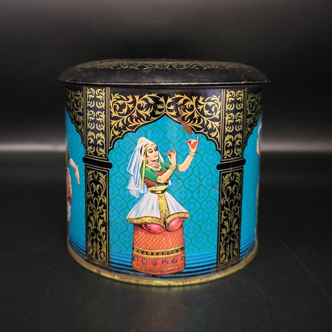 Vintage Indian Tin Box: Dancing Girls Miniature Art, Tea Container - Etsy