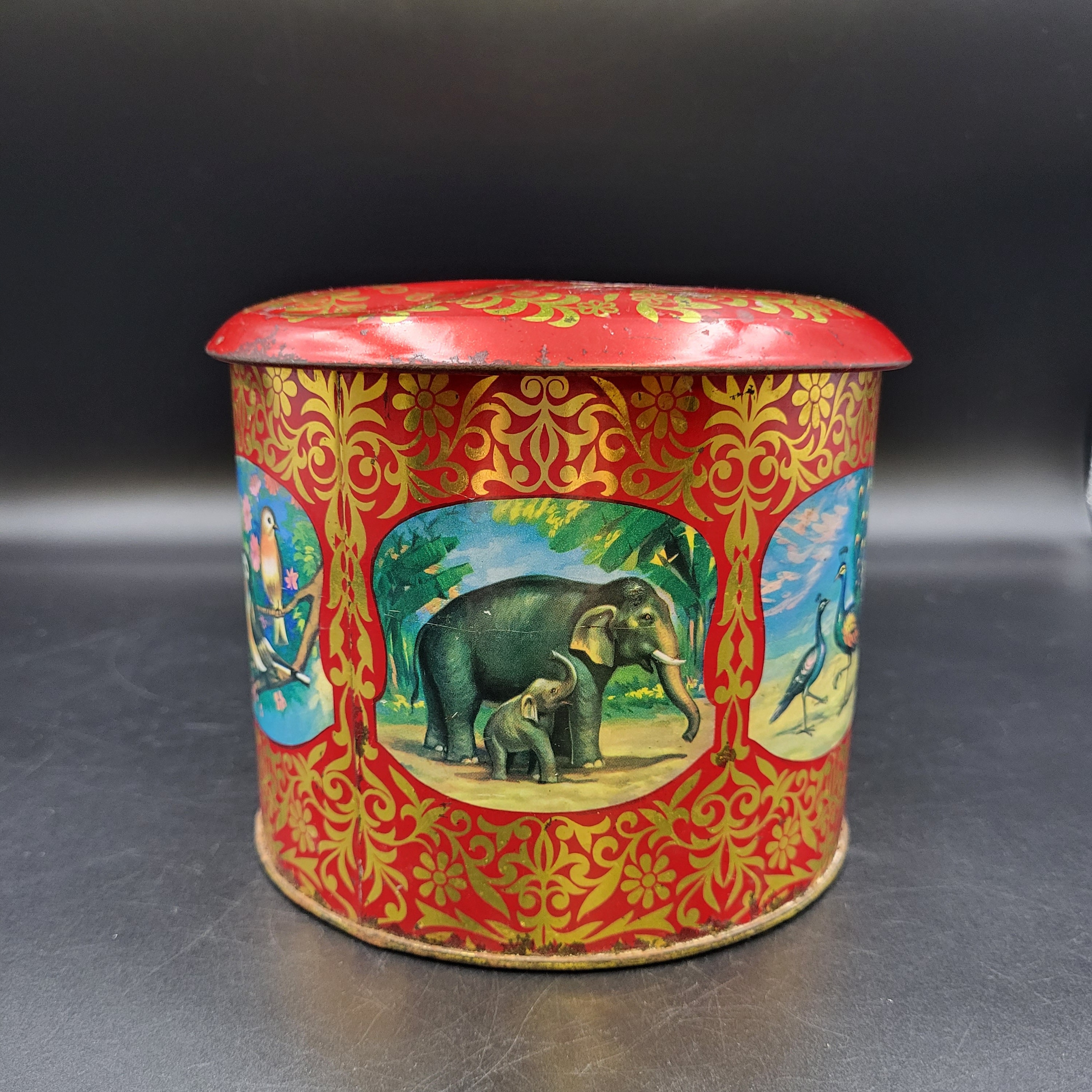 Animals and Birds. Big 1.5 L Tin Box Decorated With Traditional Indian ...