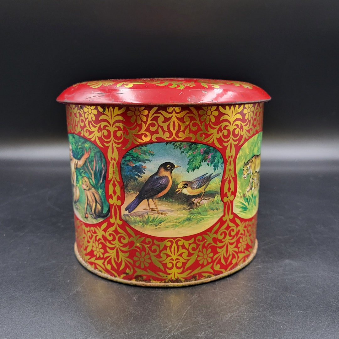 Animals and Birds. Big 1.5 L Tin Box Decorated With Traditional Indian ...