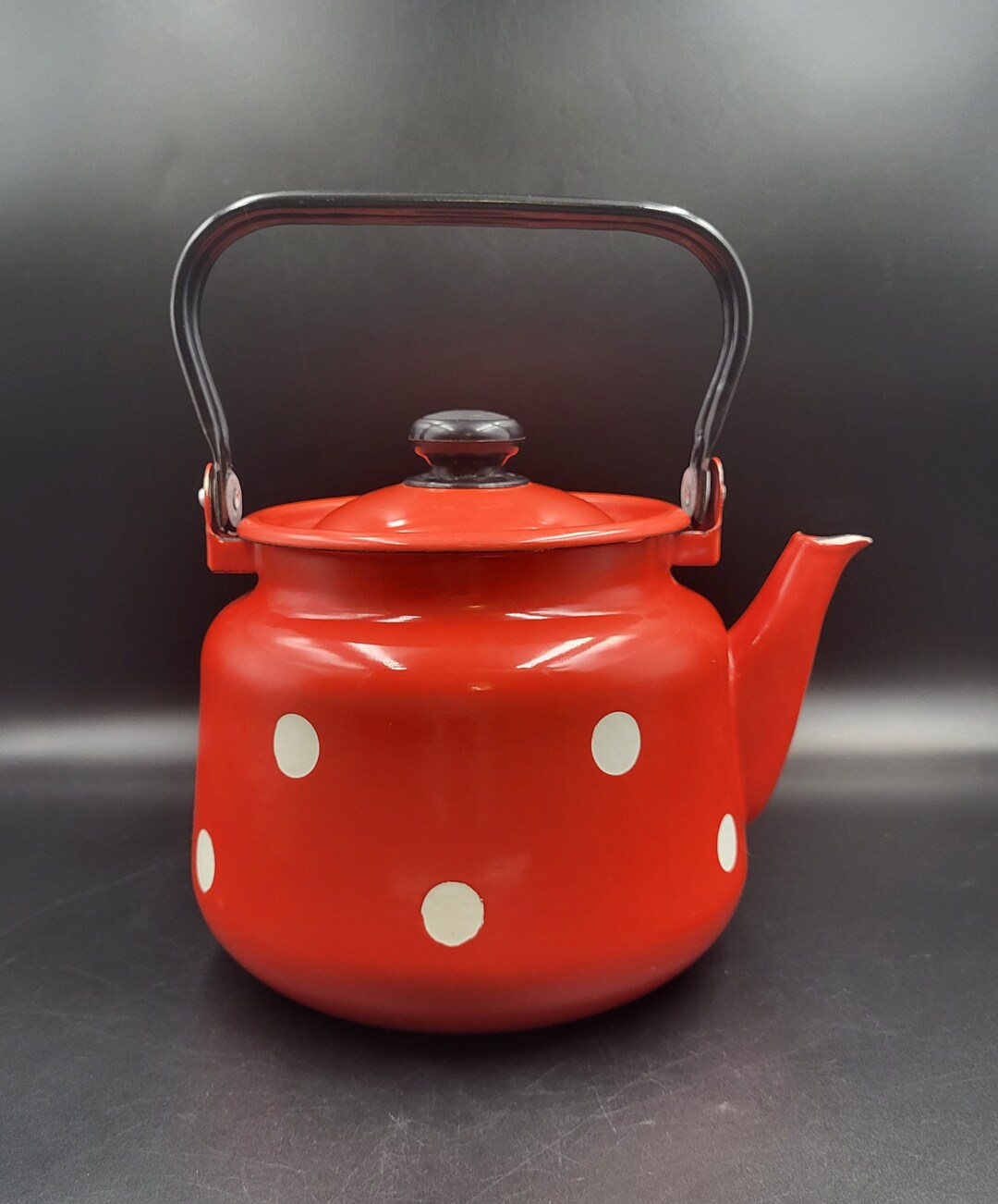 Vintage 3 Liter Enameled Polka Dot Teapot. Retro Metal Kettle. Red ...