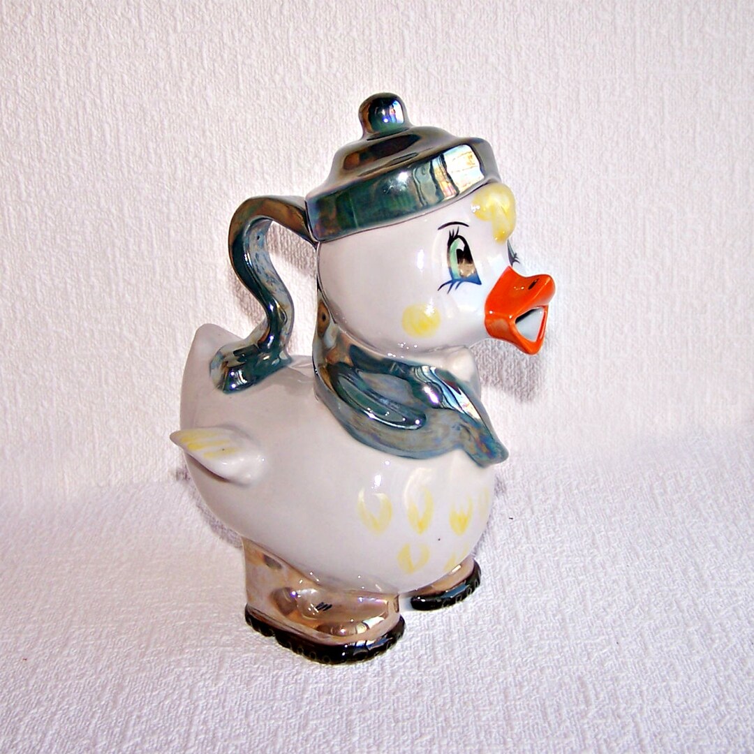 Vintage Pitcher in a Form of a Duckling. Adorable Lidded Jar. Porcelain ...