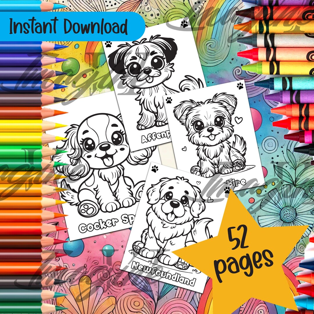 Digital Coloring Pages for Kids - Cute Dogs - Dog Breeds - Printables ...