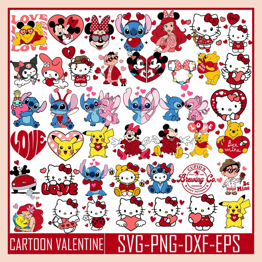 Mega Cartoon Groovy Valentine, Valentine's Day Png, Mega Bundle ...