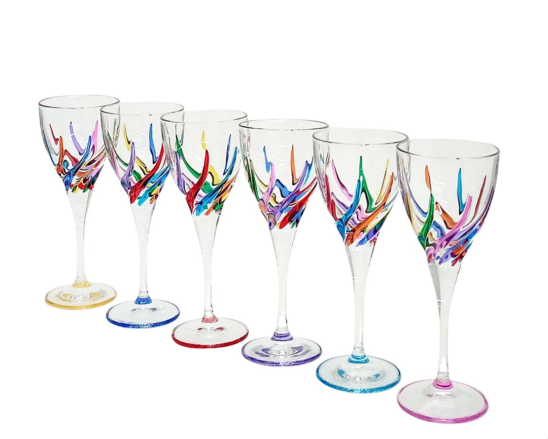Set 6 Trix Goblets Cl.25 Multicolor Crystal Handpainted Murano Style ...