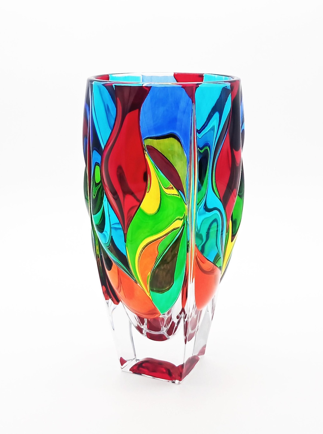 Sunset Crystal Vase – Hand-painted, Murano Style, Venice - Etsy