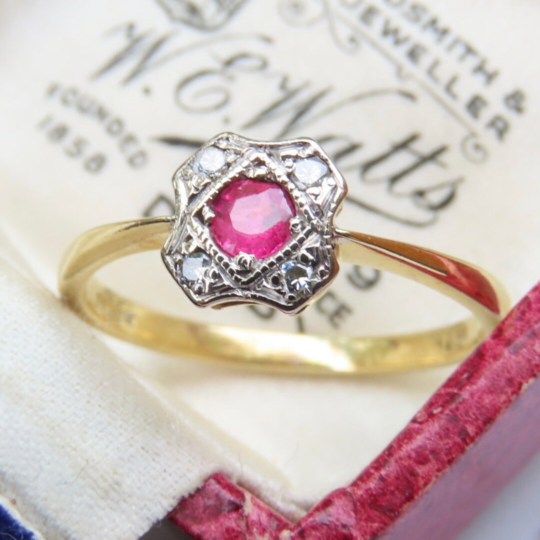 Vintage Ruby and Diamond Ring Set in 18 Carat Yellow Gold & Platinum ...