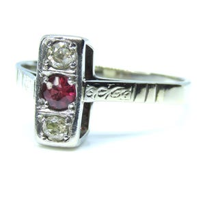 Art Deco Ruby and Diamond Ring Set in 18ct Carat White Gold and ...