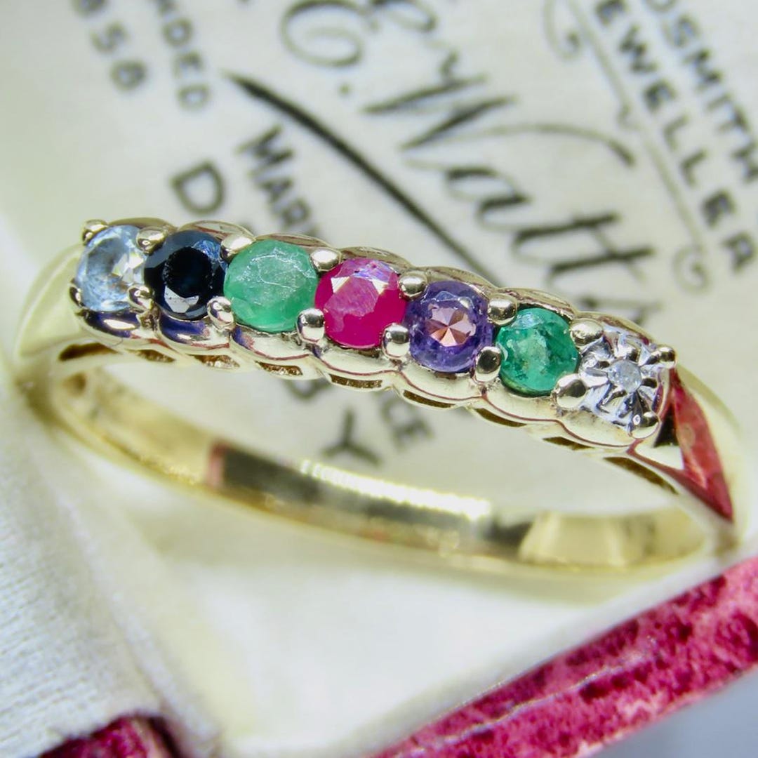 Vintage DEAREST Multi Gemstone Acrostic Ring Set in 9 Carat 375 Yellow ...