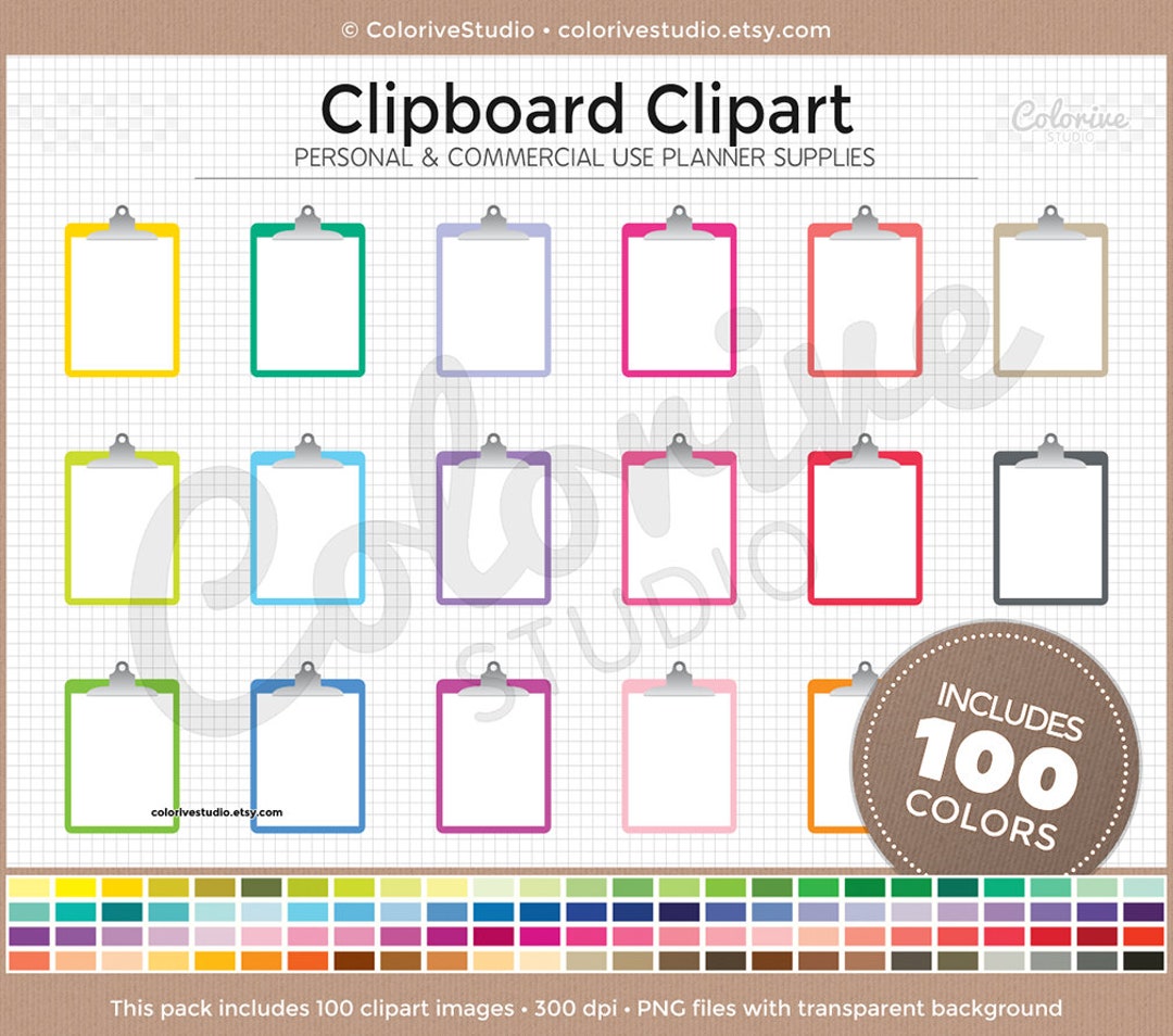 100 Clipboard Clipart in Rainbow Colors Clipboard School Notes - Etsy