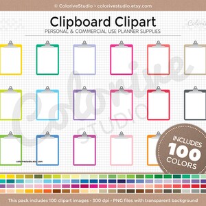 100 Clipboard Clipart in Rainbow Colors Clipboard School Notes - Etsy