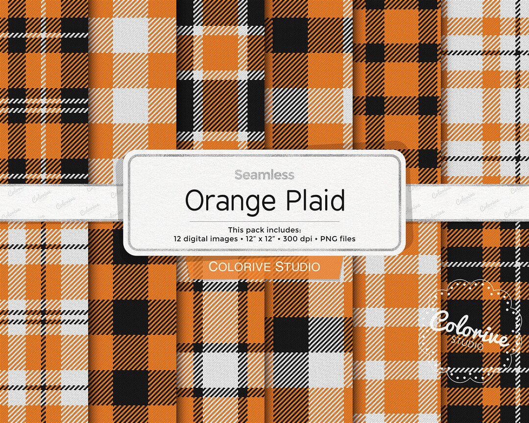 Orange Plaid Digital Paper, Plaid, Tartan, Buffalo, Check, Checkered ...
